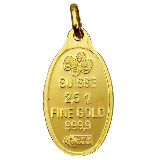 2.5 gram Gold PAMP Suisse Lady Fortuna Oval Pendant .9999 Fine