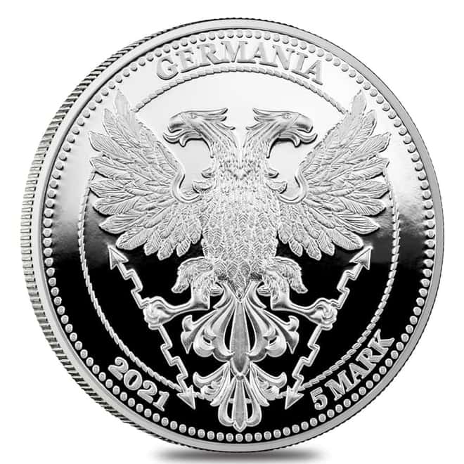 2021 1 oz Germania Proof Chestnut Leaf 5 Mark Silver Coin
