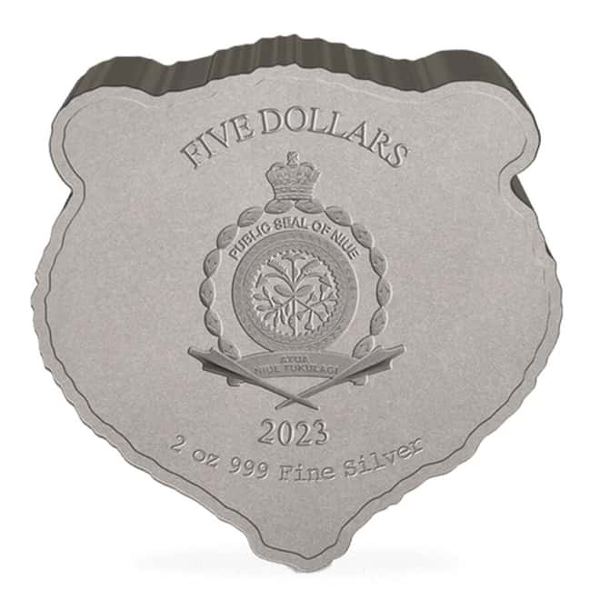 2023 Niue 2 oz Fierce Nature Grizzly Bear Shaped Silver Coin