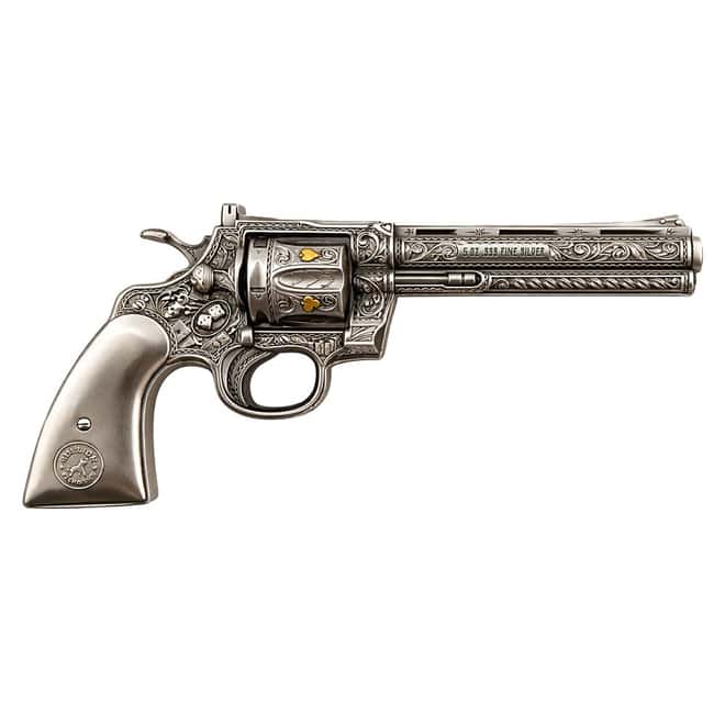 5 oz Silver Revolver Gun Shaped Antiqued High Relief