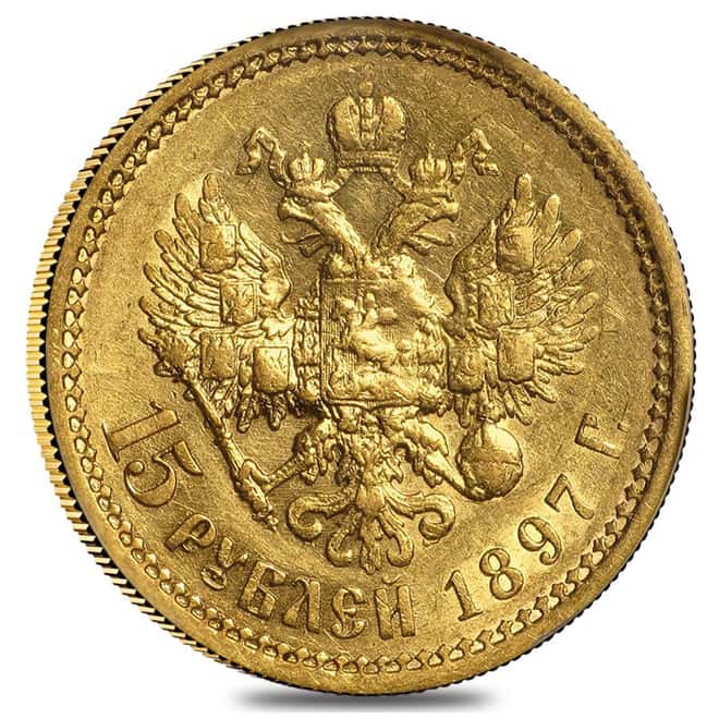 1897 Russia 15 Roubles Nicholas II Gold Coin AU
