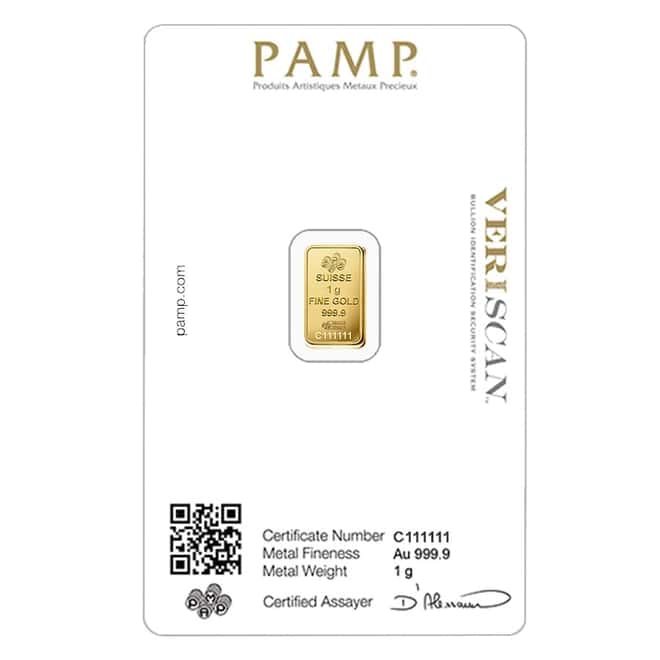 Box of 25 - 1 gram Gold Bar PAMP Suisse Lady Fortuna Veriscan