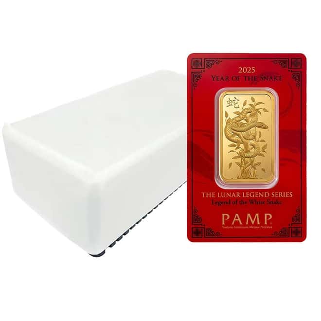Box of 25-2025 1 oz PAMP Suisse Lunar Snake Gold Bar (in Assay)