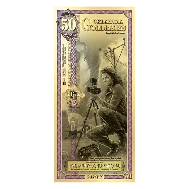 50 Oklahoma Goldback 1/20 oz 24K Gold Foil Aurum Note