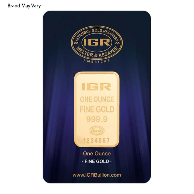 Gold at Spot - 1 oz Random Brand Gold Bar .999+ Fine (in Assay)
