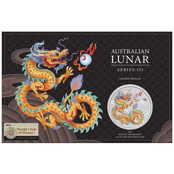 2024 1 oz Colorized Silver Lunar Golden Dragon Coin Perth Mint