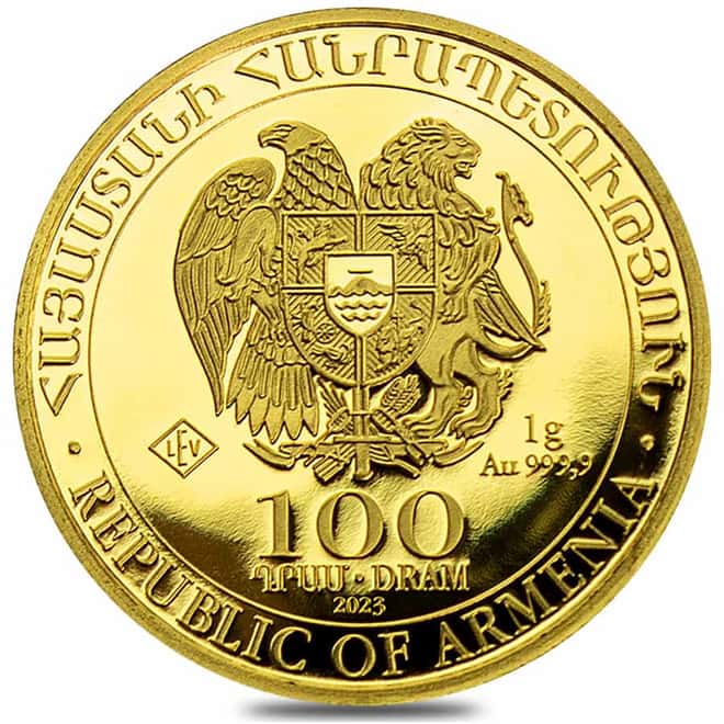 2023 Armenia 1 gram Gold Noah's Ark 100 Drams Coin BU