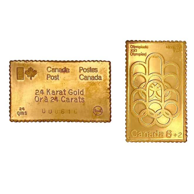 3 x 24 gram Gold Canada Post 1976 Olympics 3-Stamp Set