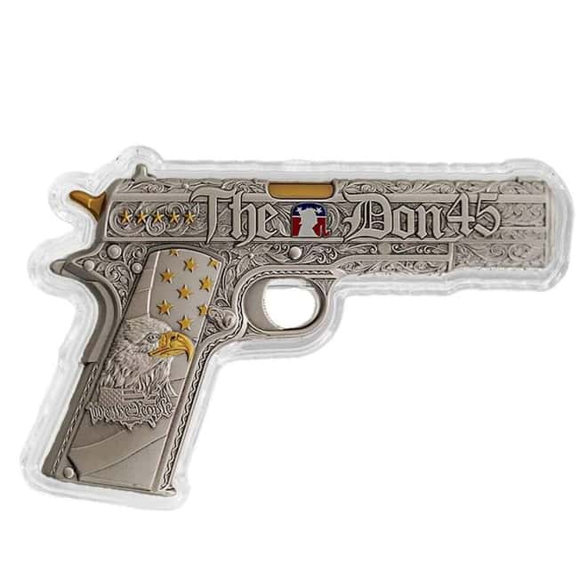 2 oz Silver Gun Shaped .45 Caliber Pistol Antiqued