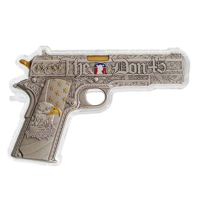 5 oz Silver Gun Shaped .45 Caliber Pistol Antiqued