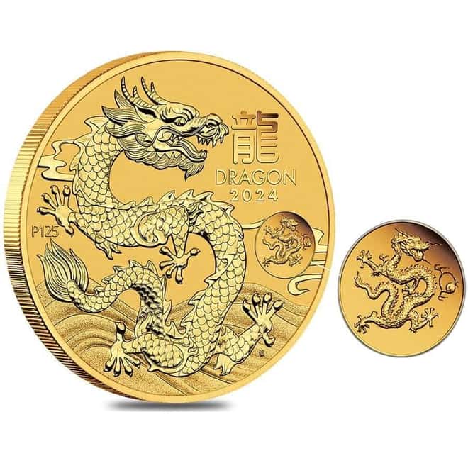 2024 1 oz Gold Lunar Dragon with Dragon Privy BU Perth Mint