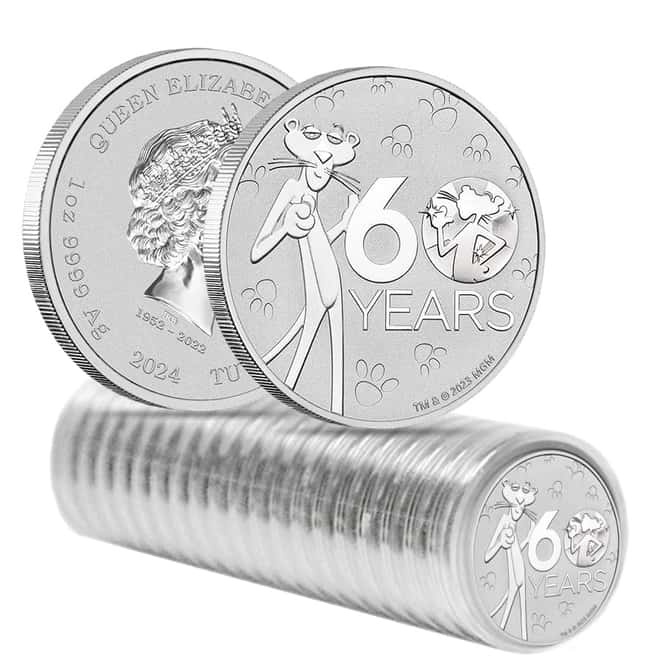 Roll of 20 - 2024 1 oz Tuvalu Pink Panther 60th Ann. Silver