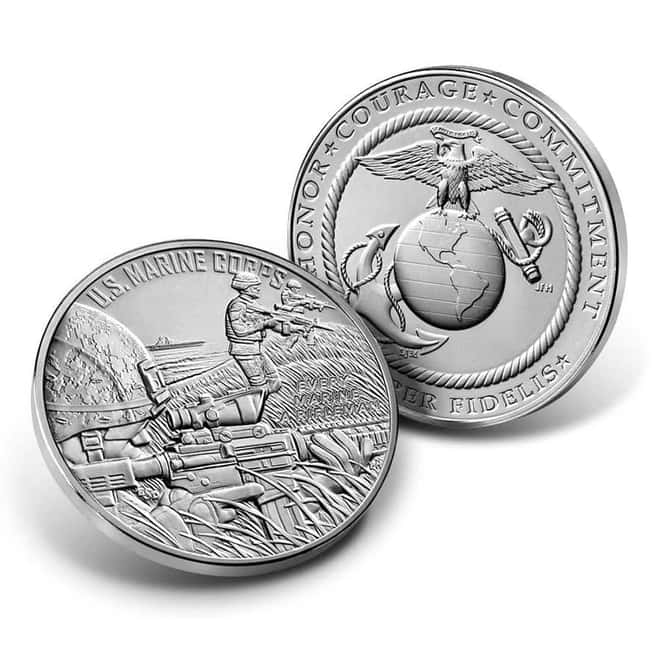 1 oz US Marine Corps Silver Medal (w/Box & COA)