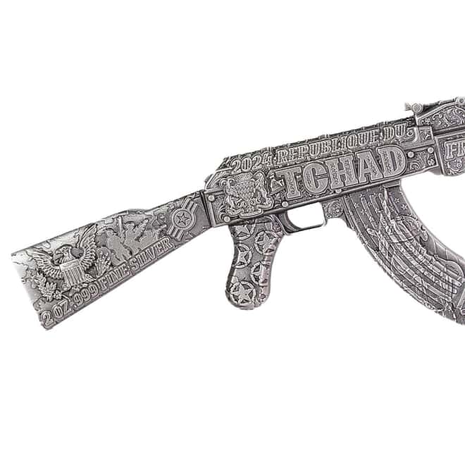 2024 Chad 2 oz Silver Assault Rifle Antiqued Shaped