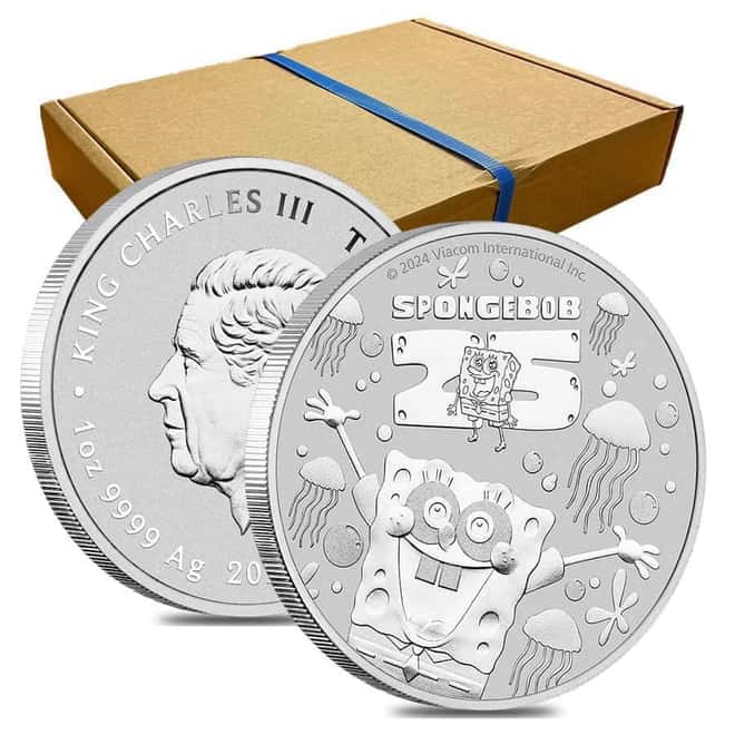 Box of 100-2024 1 oz Tuvalu SpongeBob SquarePants™Silver Coin BU