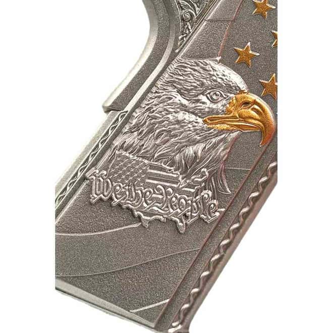 5 oz Silver Gun Shaped .45 Caliber Pistol Antiqued