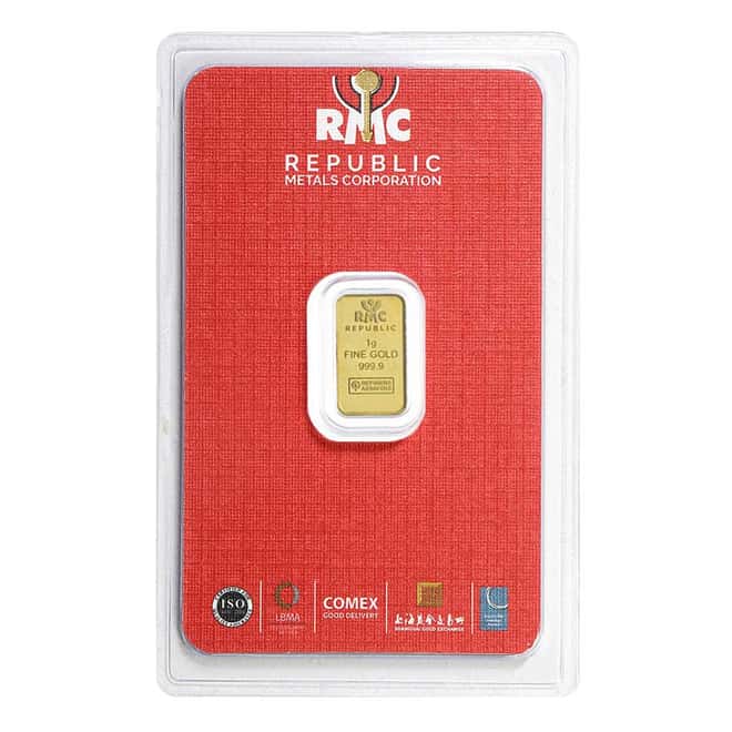 1 gram Republic Metals Gold Bar In Assay | Bullion Exchanges