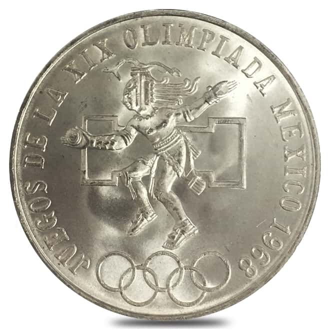 1968 Mexico 25 Pesos Olympics Silver Coin AU/BU