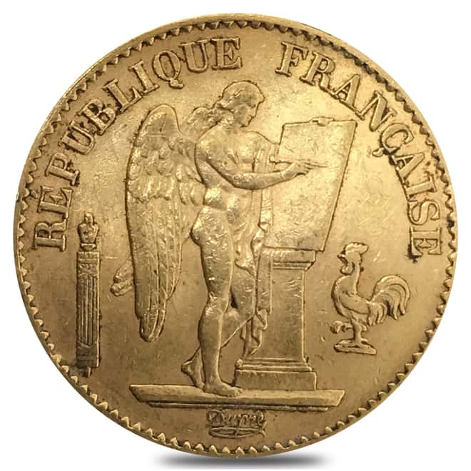 20 Francs French Lucky Angel Gold Coin Avg Circ In Stock