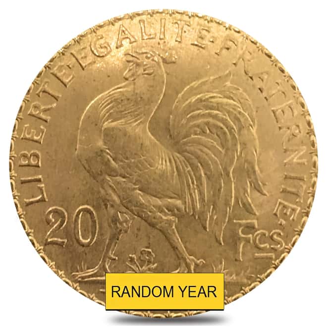 20 Francs French Rooster Gold Coin AU AGW .1867 oz Random Year