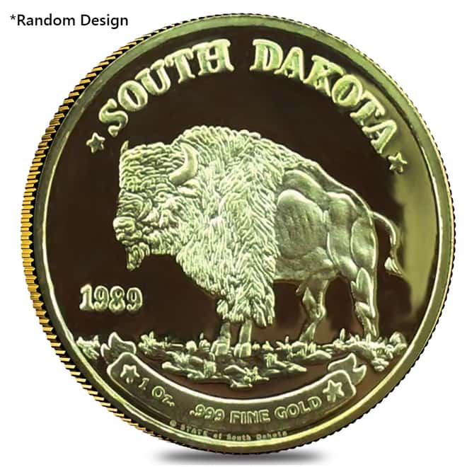 1 oz Gold South Dakota Bison Round .999 Fine In Cap