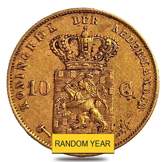 10 Guilder/Gulden Netherlands Gold Coin Avg Circ (Random Year)