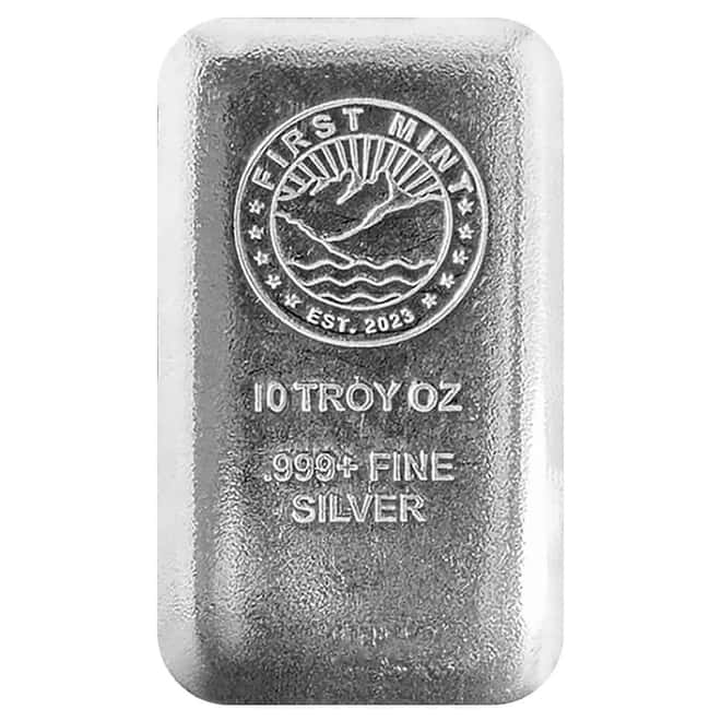10 oz First Mint Silver Cast Bar .999 Fine Bullion