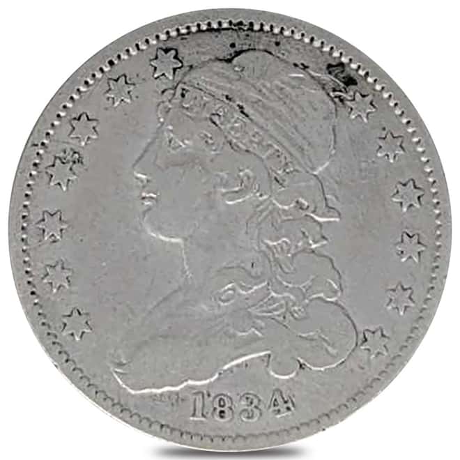 1815-1838 Capped Bust Quarter 25C Silver Coin Fine (Cleaned)