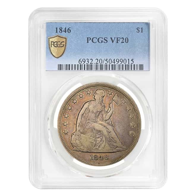1846 Seated Liberty Silver Dollar $1 Coin PCGS VF 20