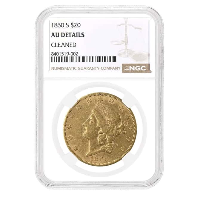 1860-S $20 Liberty Head Double Eagle Gold Coin NGC AU Details