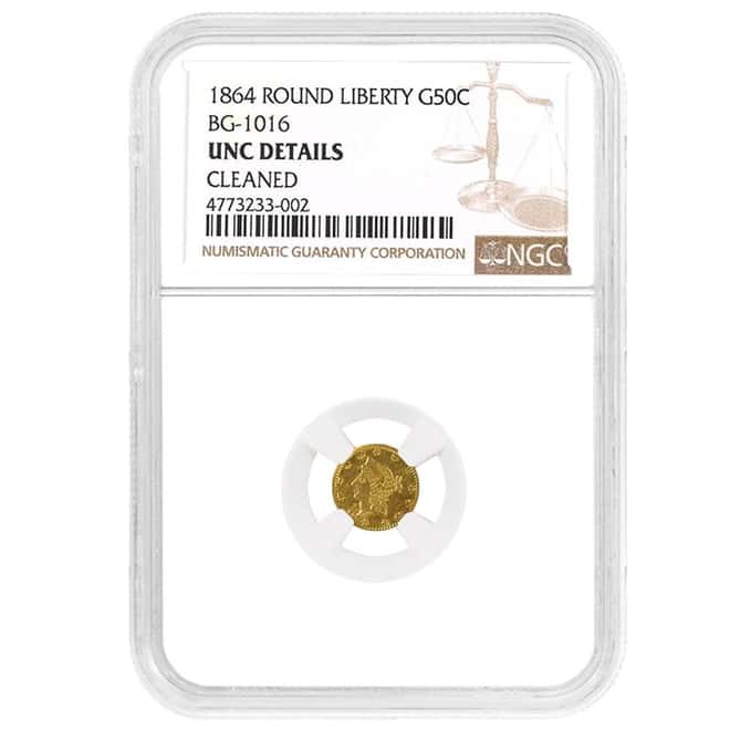 1864 California Gold Token Liberty Head 50C NGC UNC Details