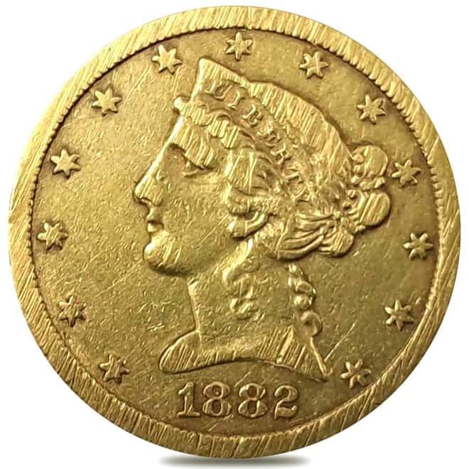 1882-CC $5 Liberty Head Half Eagle Gold Coin Ex-Jewelry