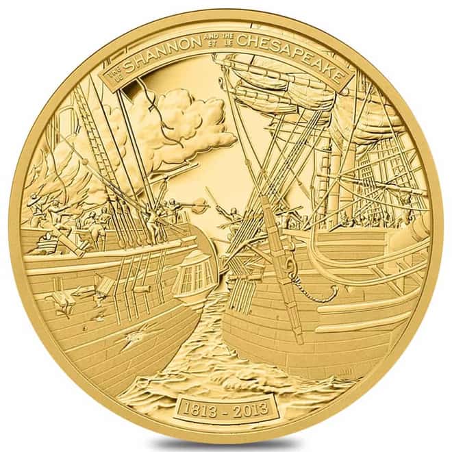 2013 Canada 5 oz Proof Gold HMS Shannon & USS Chesapeake Coin