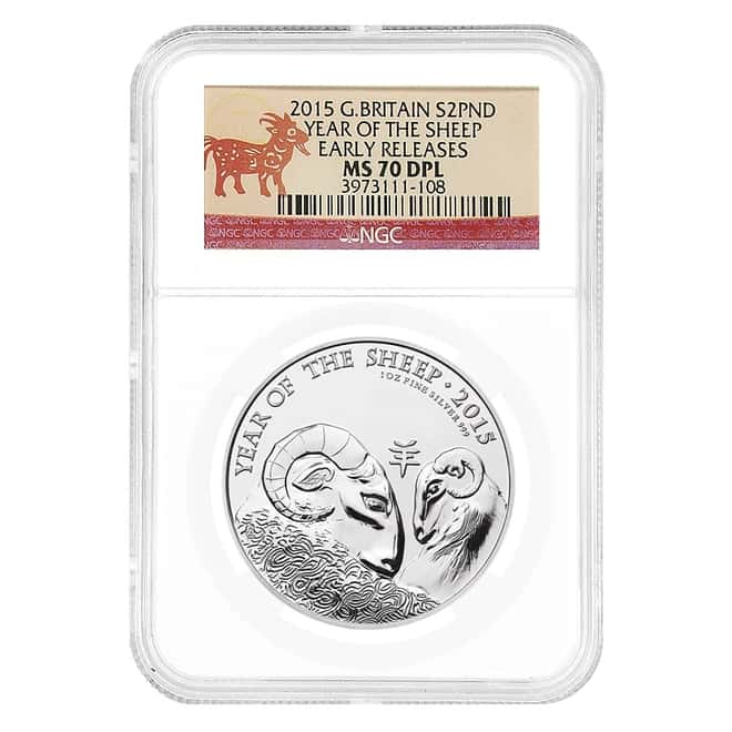 2015 1 oz Great Britain Lunar Sheep Silver Coin NGC MS 70 ER DPL