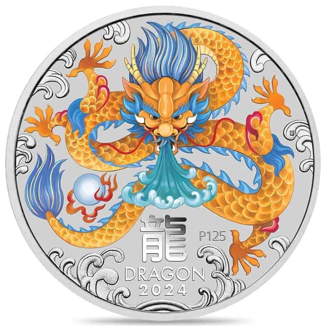 2024 1/4 oz Colorized Lunar Dragon Silver Coin BU Perth Mint