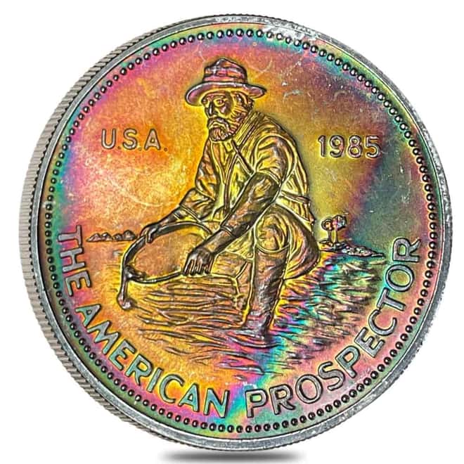 1985 1 oz Engelhard Prospector Silver Round Rainbow