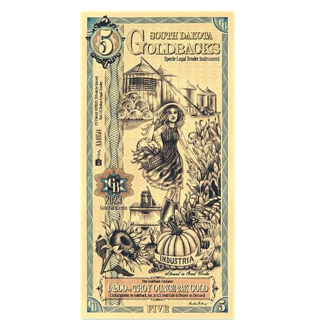 5 South Dakota Goldback 1/200 oz 24K Gold Foil Aurum Note