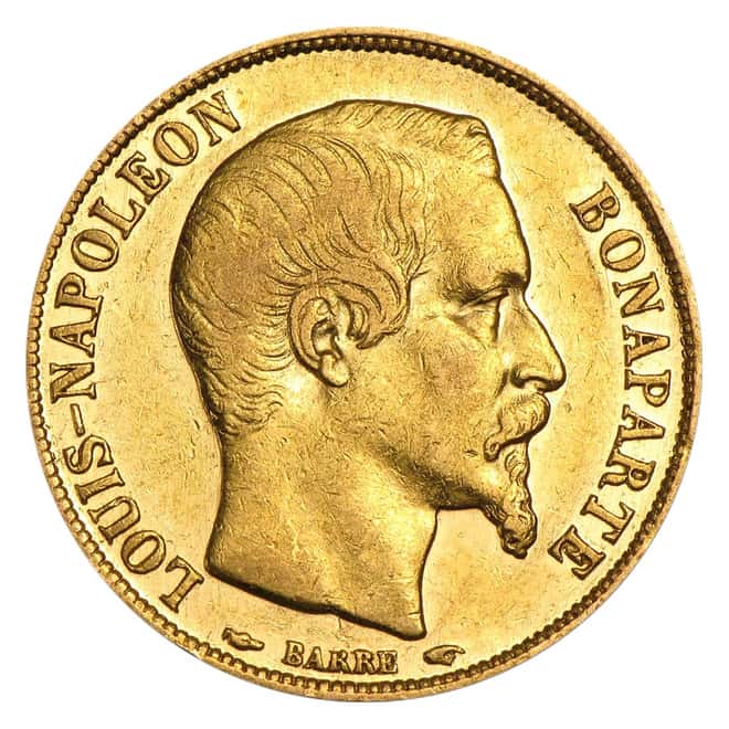 1852-A France Gold 20 Francs Louis Napoleon Avg Circ AGW .1867