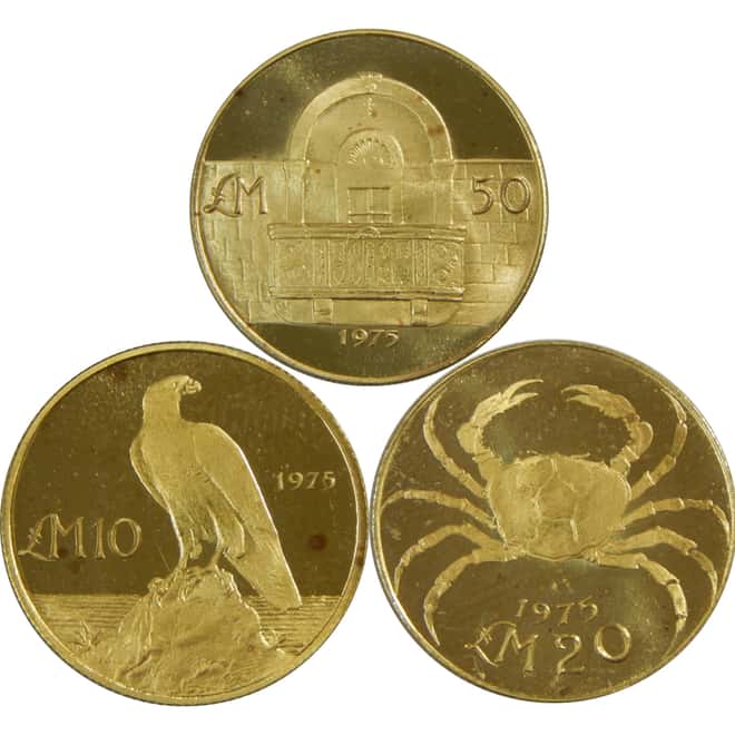 1975 Malta 4th Series Gold 3-coin Set