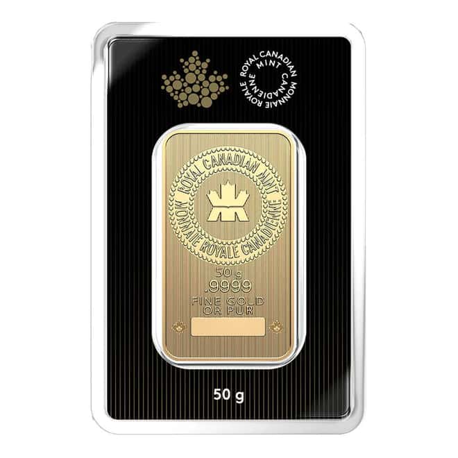 50 Gram Royal Canadian Mint RCM Wafer Gold Bar (in Assay)