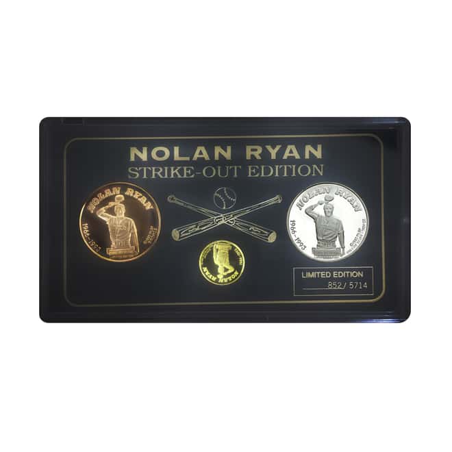 1993 Nolan Ryan Strike-Out Proof Gold, Silver & Bronze 3-medal Set