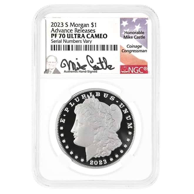 2023-S Morgan Silver Dollar Proof Coin NGC PF 70 AR (Castle)