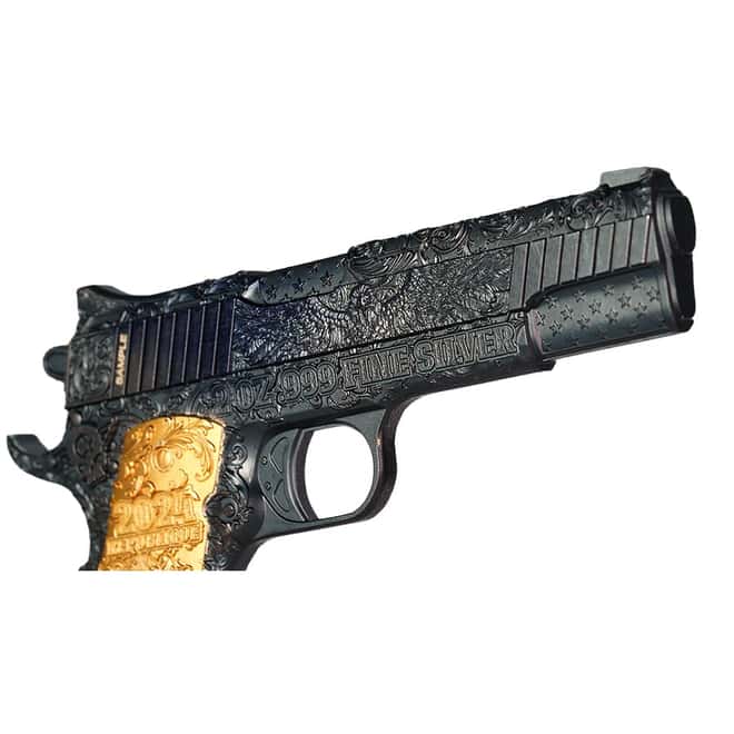 2024 Chad 2 oz Silver .45 Caliber Handgun Black & Gold Shaped