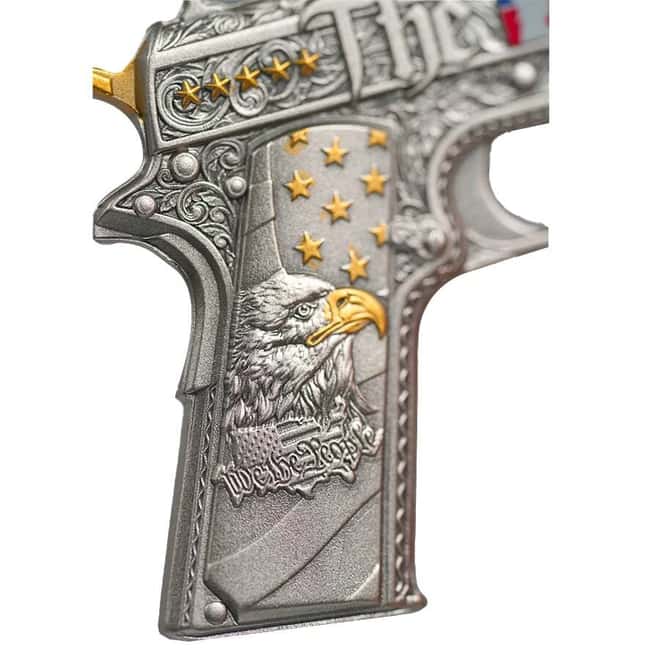 1 oz Silver Gun Shaped Don .45 Caliber Pistol Antiqued