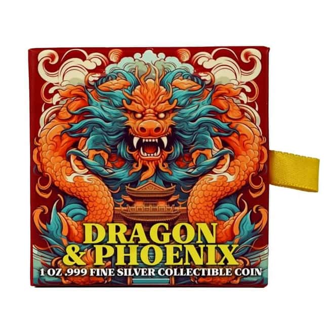 2024 Chad 1 oz Silver Dragon and Phoenix Heart-Shaped Coin