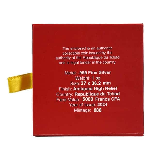 2024 Chad 1 oz Silver Dragon and Phoenix Heart-Shaped Coin