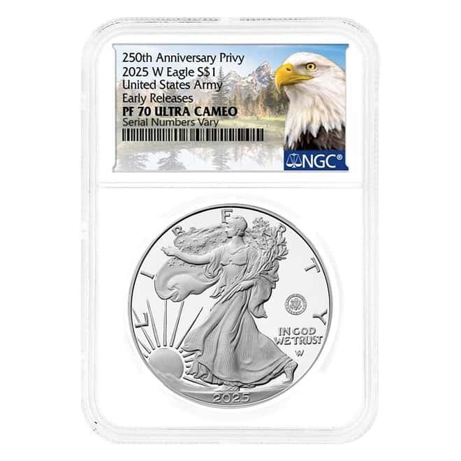 2025-W US Army Privy 1 oz Silver Eagle NGC PF 70 ER Mountain