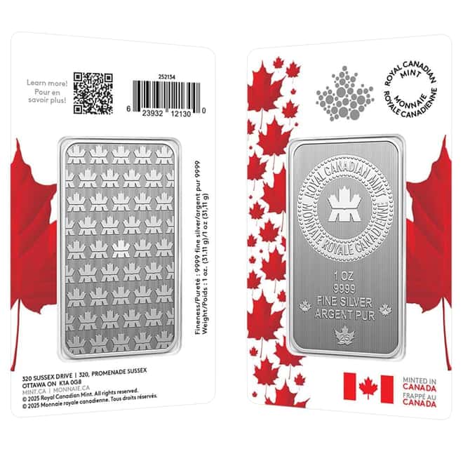 1 oz Royal Canadian Mint RCM Silver Bar (Canadian Assay)