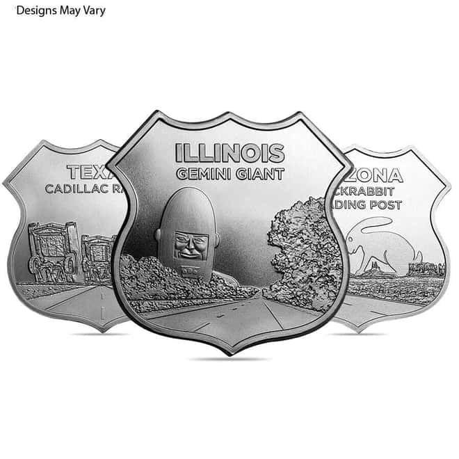 1 oz Silver Icons of Route 66 Shield .999 Fine (Random State)
