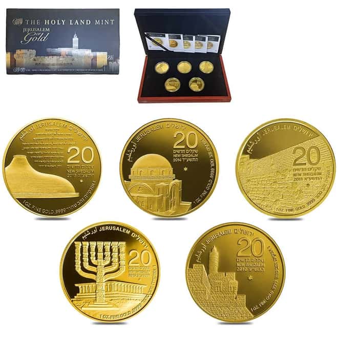 2010-2014 5 oz Israel Jerusalem of Gold 5-Coin Set (w/Box & COA)